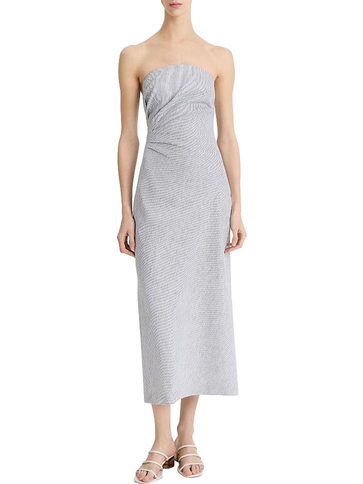 VINCE Ticking Striped Draped Dress